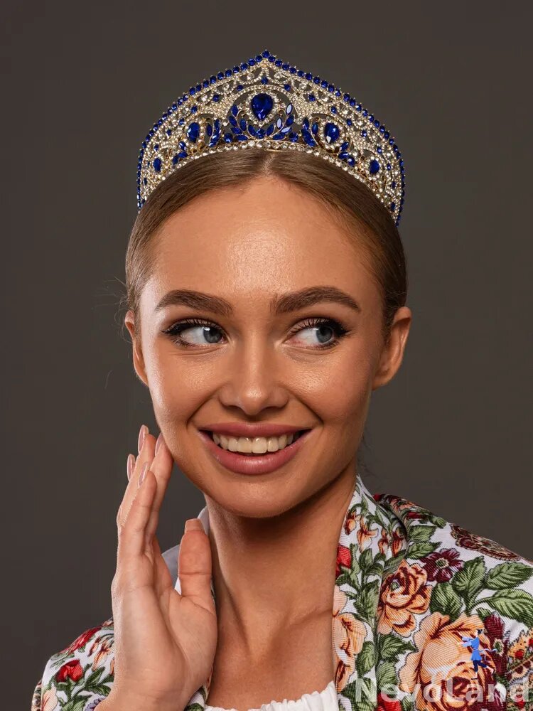 Диадема для девочек и женщин с синими камнями, металлическая, стильный аксессуар для причесок