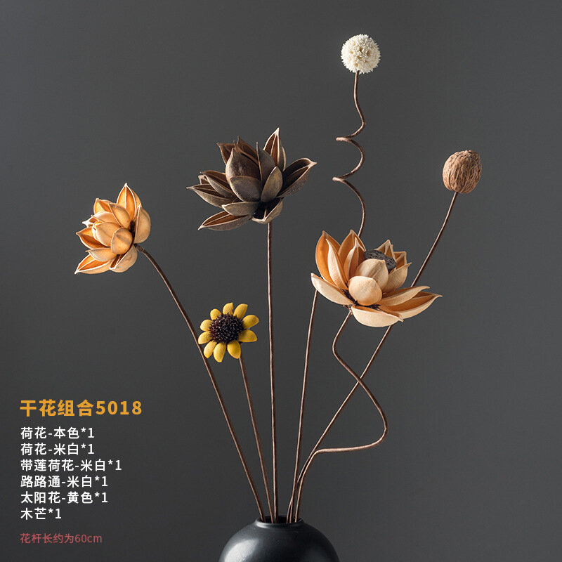 Букет из сухих цветов, декоративные украшения из настоящих цветов, лотос, высушенные на воздухе коробочки лотоса, натуральный корень лотоса, цветочная композиция в стиле дзен, украшение гостиной в китайском стиле.