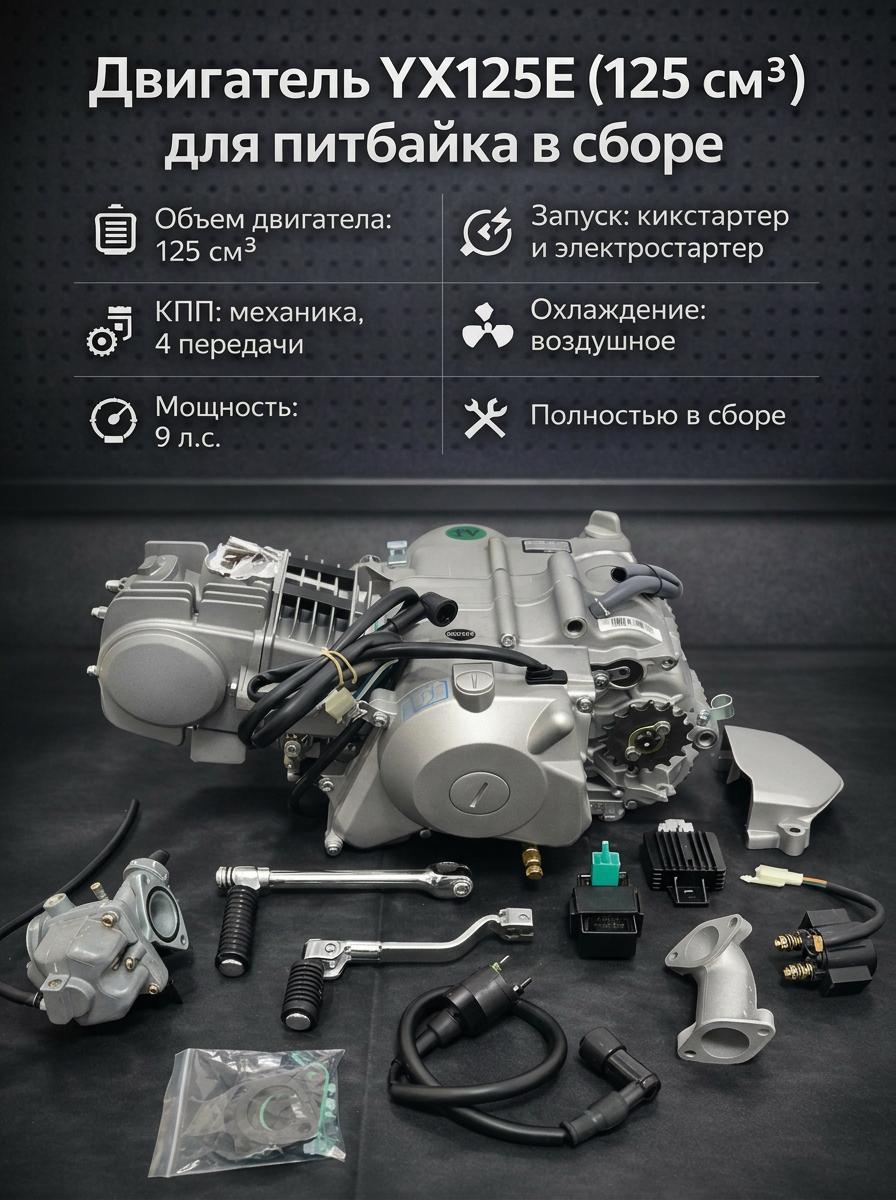 Двигатель YX125E для питбайка в сборе (125 см3)