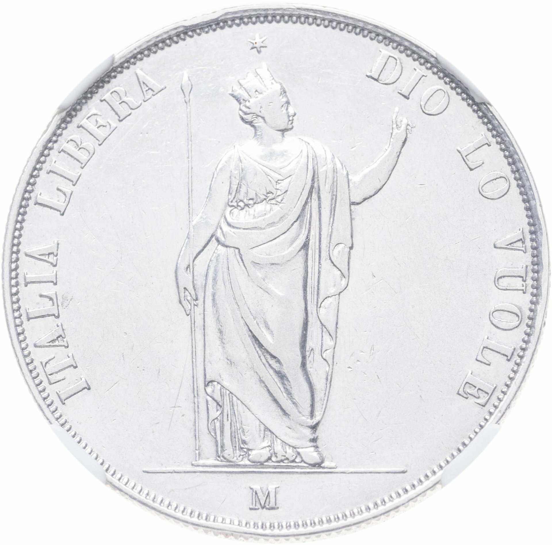 Италия, Ломбардия-Венеция 5 лир 1848 М в слабе ННР XF det , Серебро 900, в сохранности XF Details
