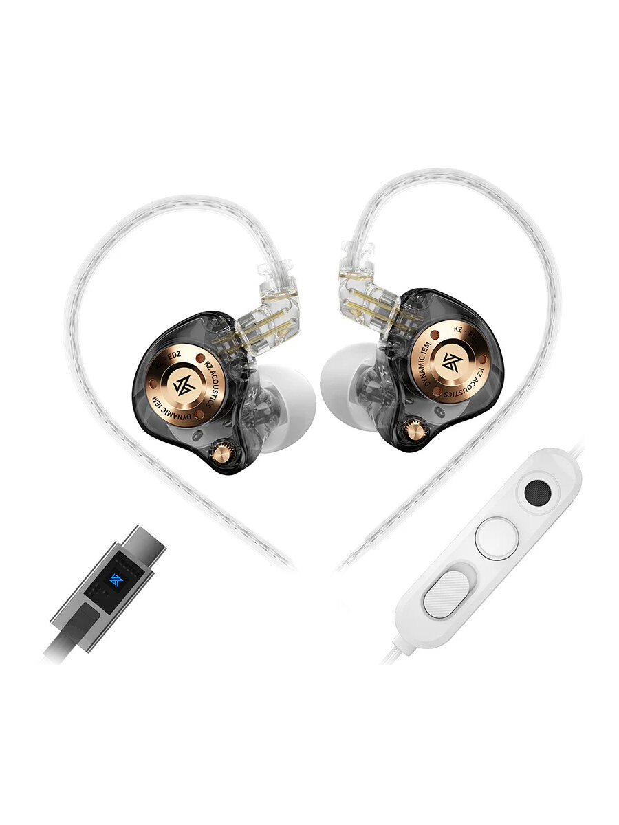 KZ EDZ USB Type-C с микрофоном, черный, проводные наушники