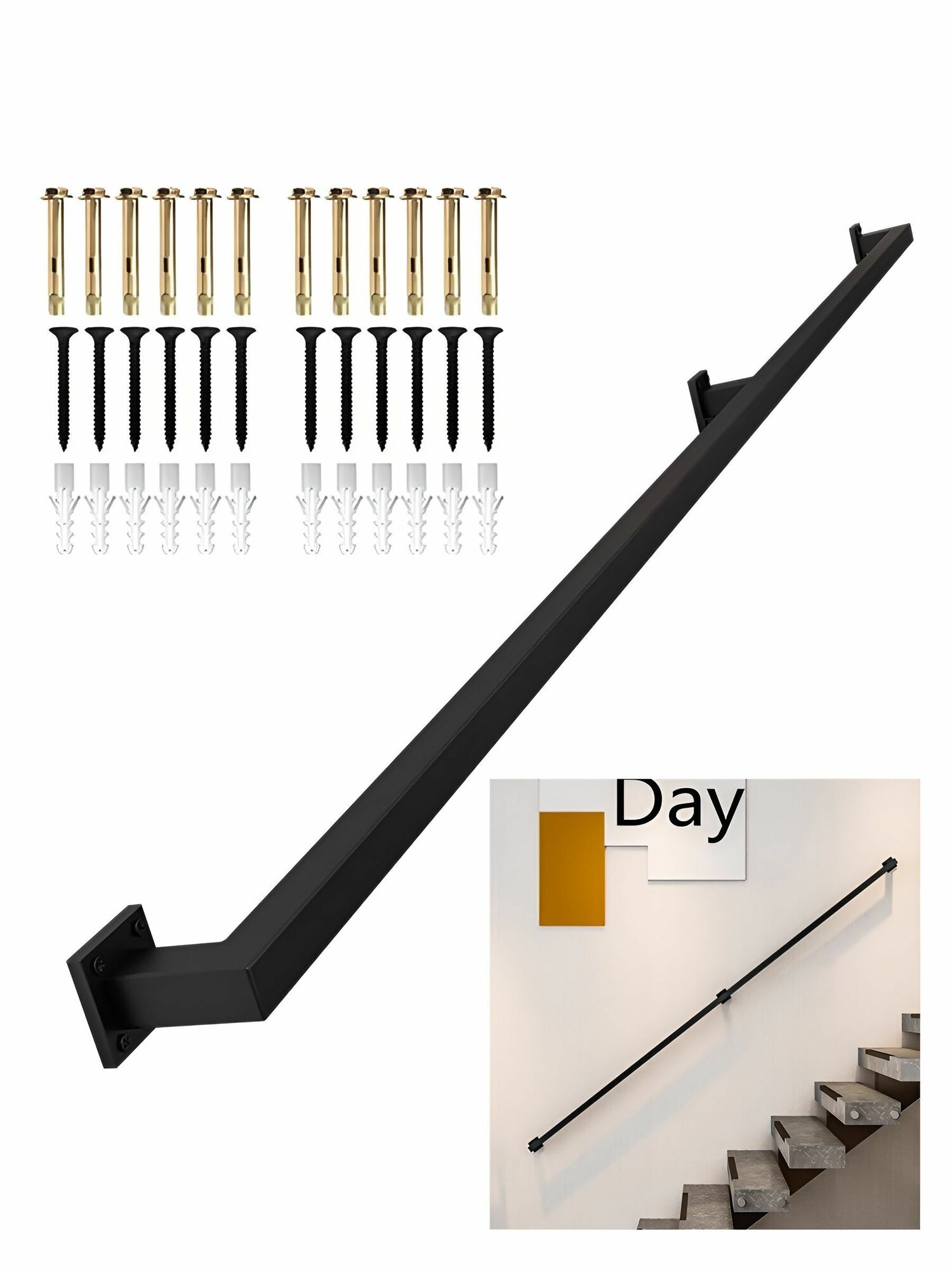 Перила для лестниц из трубы , Металлические настенные поручни для пожилых людей и детейдля узких лестниц в помещениях, Установка в двух секциях