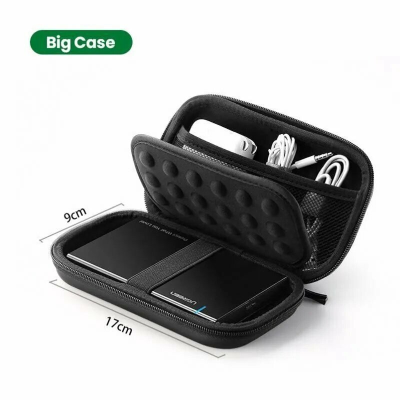 Органайзер UGREEN LP128 (40707) Hard Disk Case для кабелей, наушников и жестких дисков. Размер: маленький. Цвет: черный