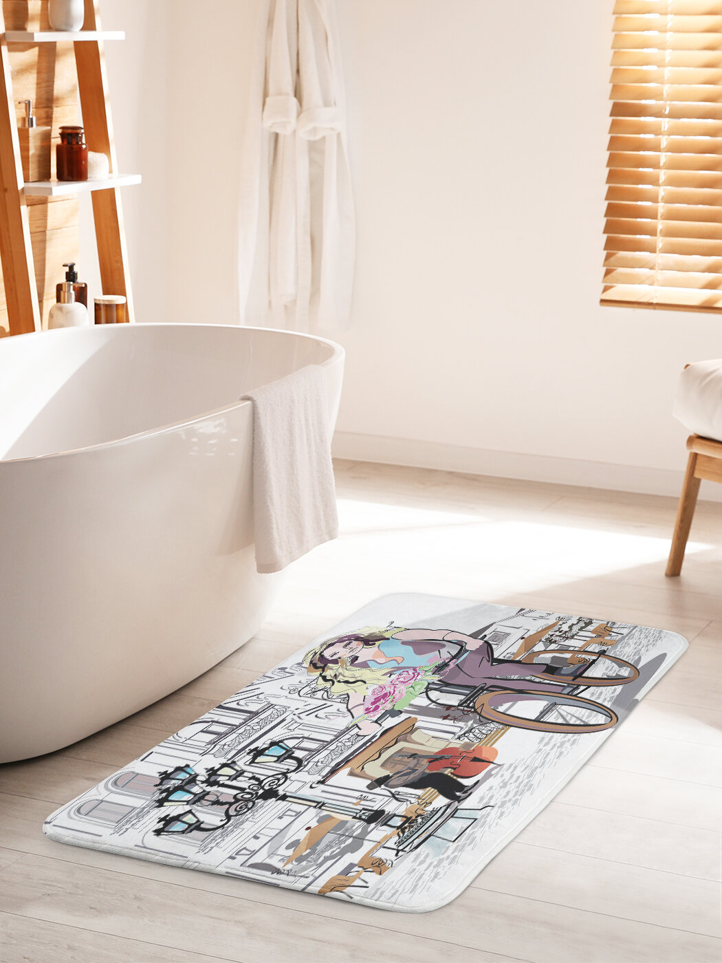 Коврик для ванной комнаты и туалета противоскользящий "Велосипедная прогулка" 60х100 см, JoyArty