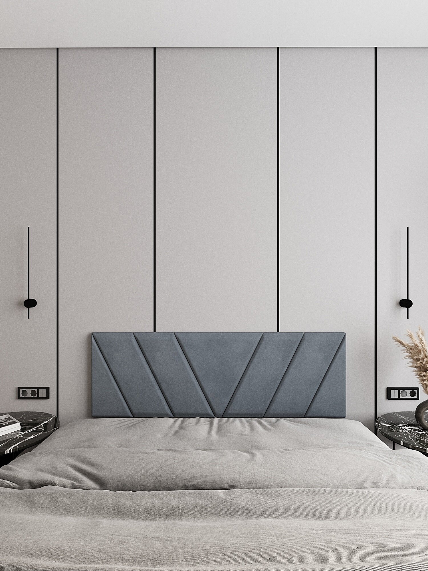 Мягкая стеновая панель 160x60, изголовье для кровати, цвет графит