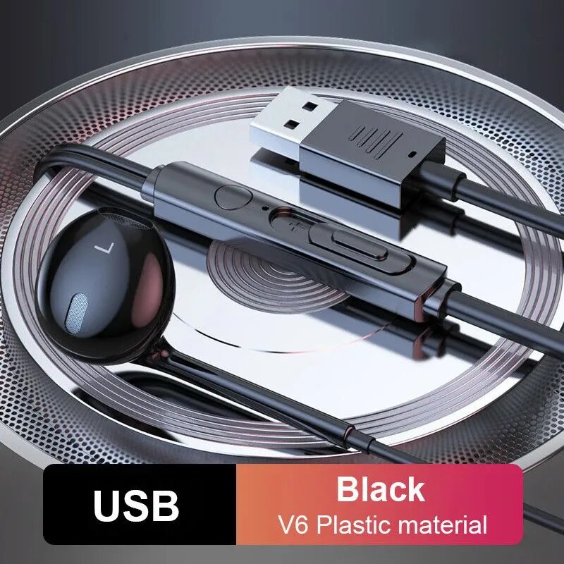 Наушники проводные с микрофоном, USB, USB Type-C, черный