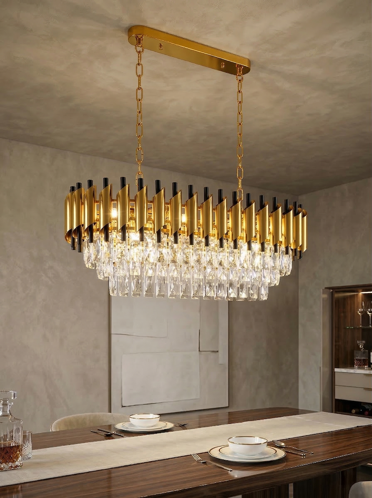 Потолочная хрустальная люстра для гостиной, в спальню, на кухню, в зал, E14, черная золотая, длина 75 см