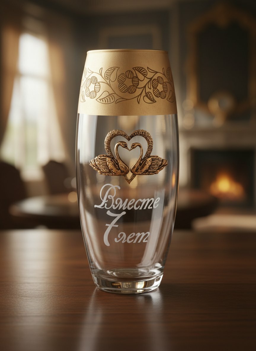 Стеклянная ваза Медная свадьба