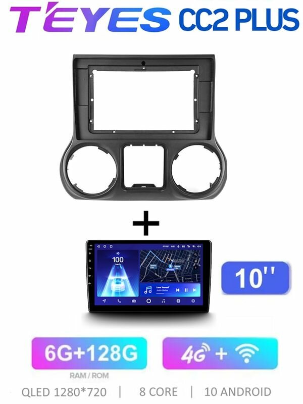 Магнитола 10" Teyes CC2 Plus 6/128 Gb для Jeep Wrangler 3 JK 2010-2017 (L-15)