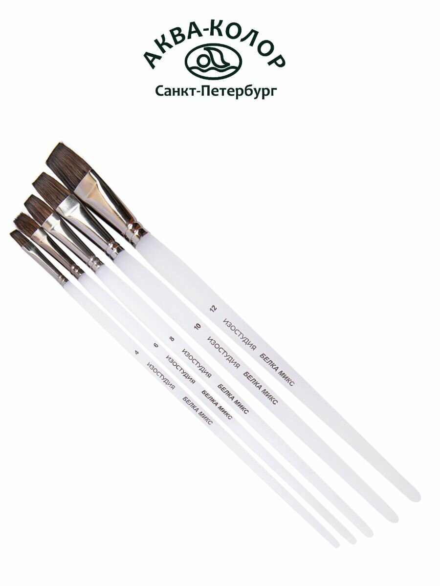 Набор художественных кистей аква-колор Изостудия IZO-MIX-02-05, для акварели и гуаши, белка, 5 шт.