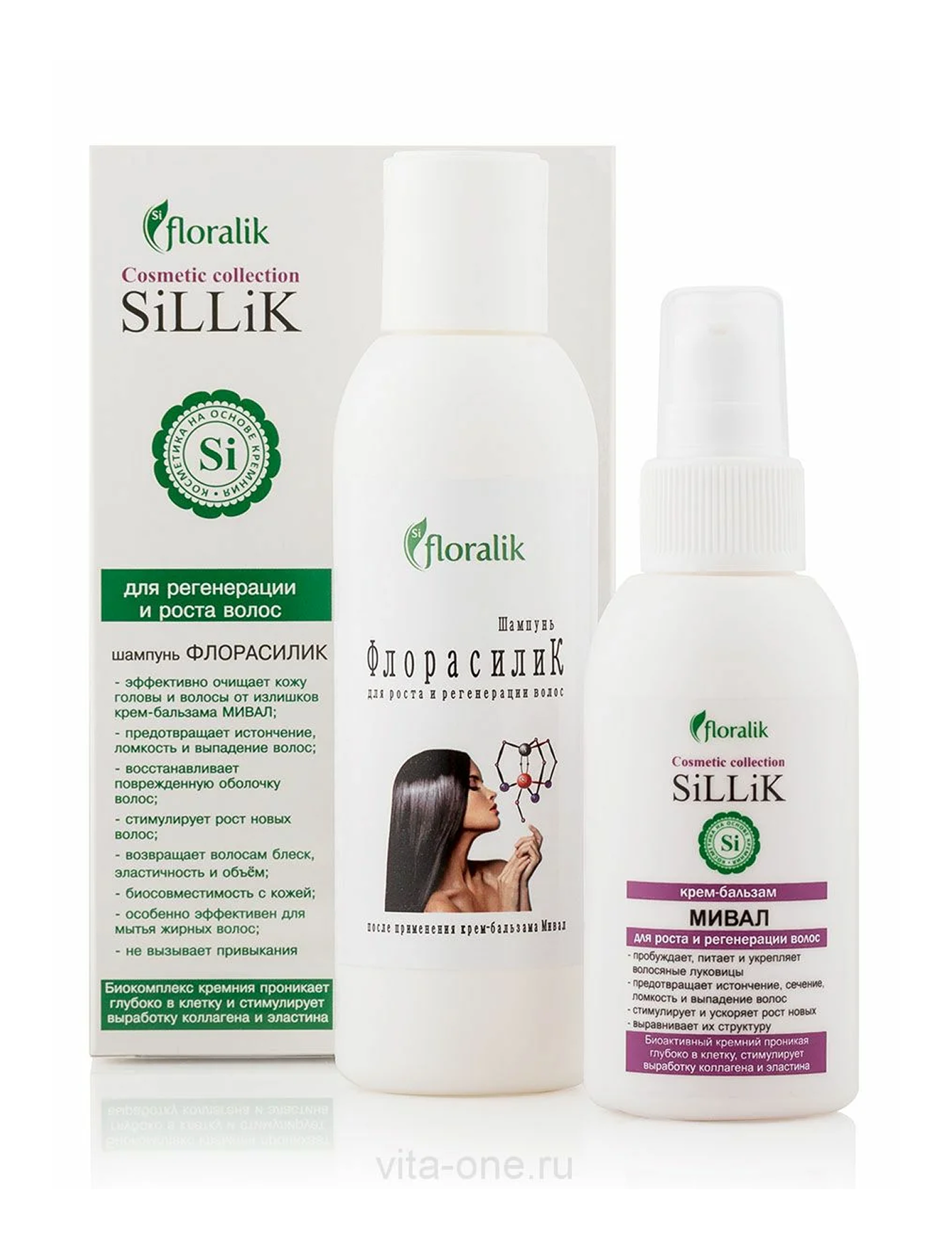 Набор крем-бальзам Мивал для роста и регенерации волос 100 мл и шампунь ФлорасилиК 150 мл