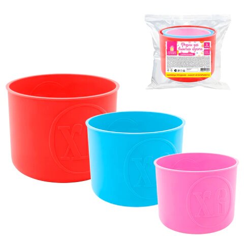 Форма для выпечки пасхального кулича силиконовая "ХВ", набор 3 шт, 3 размера, золотая сказка, 592643