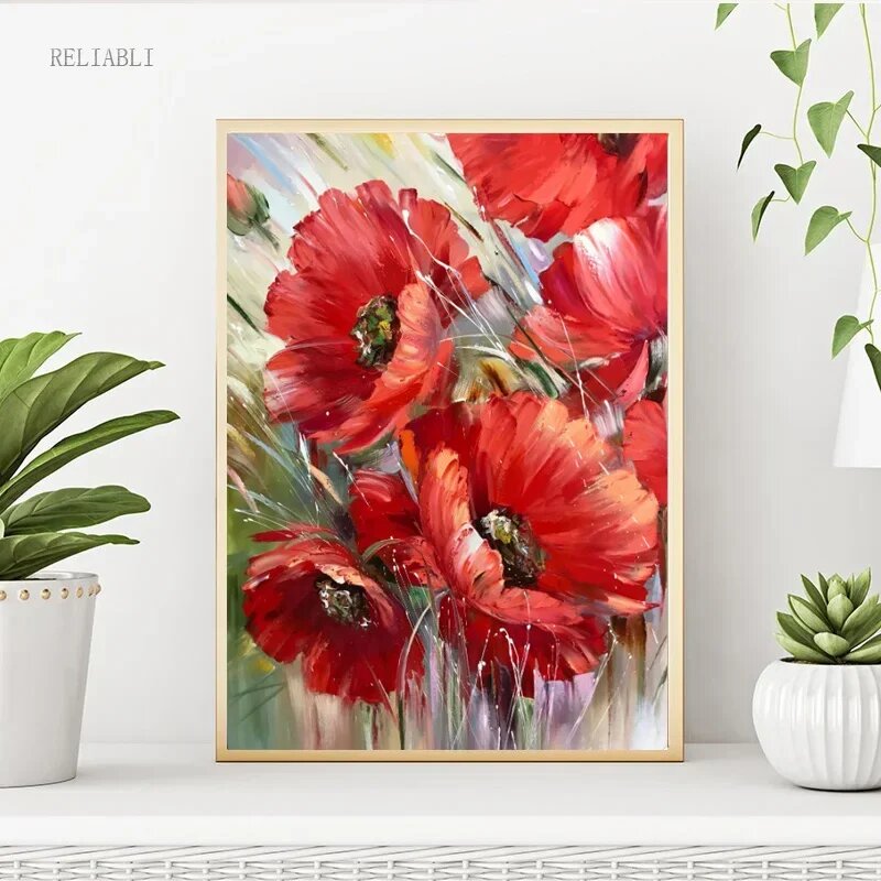 Картина маки, абстракция на холсте 20x30см, цвет P3, без рамы