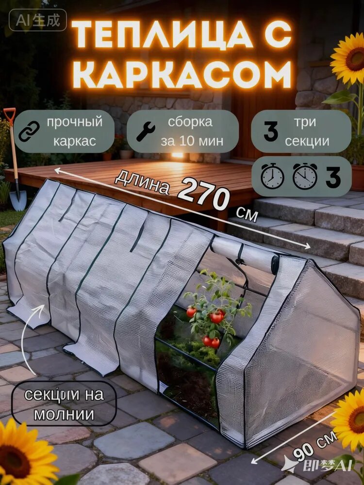 Парник теплица домиком akS7Z 2.7х0.9х0.9м Софт для рассады 3 секции