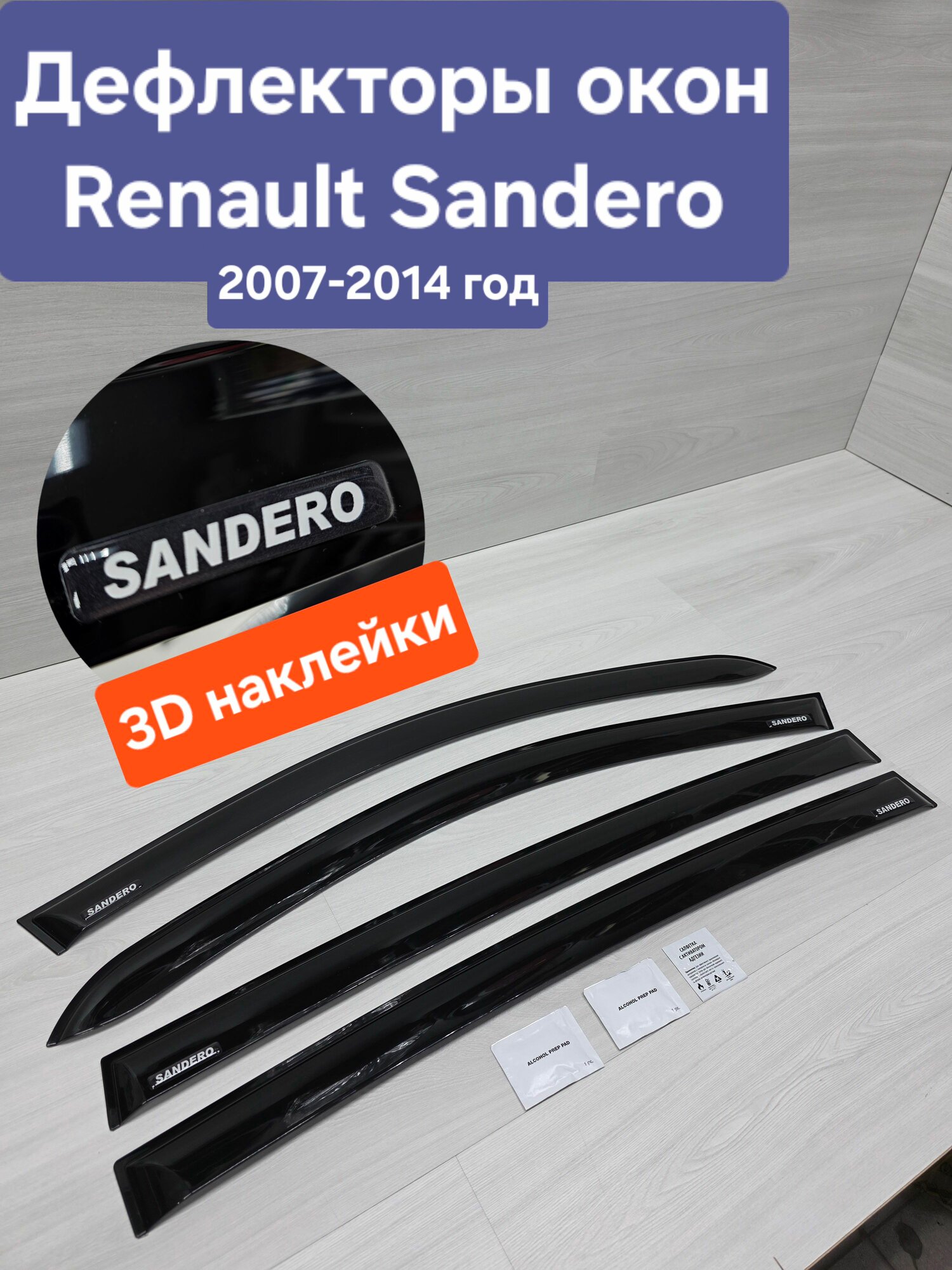 Ветровики (дефлекторы) окон на Renault Sandero 2007-2014 (Рено Сандеро)