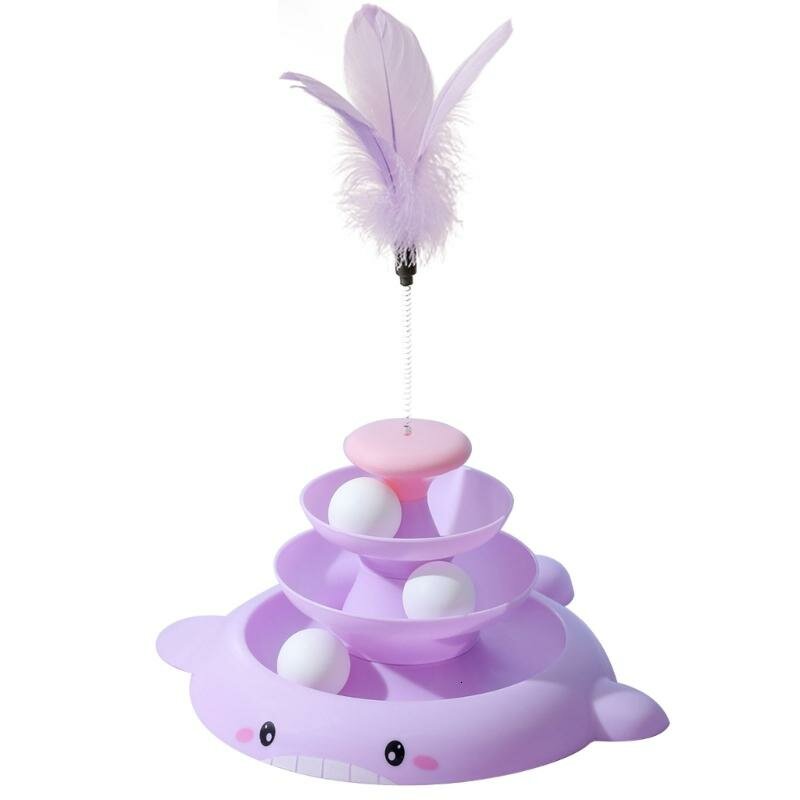 Игрушечная башня-лабиринт для кошек, Фиолетовый - с перьями