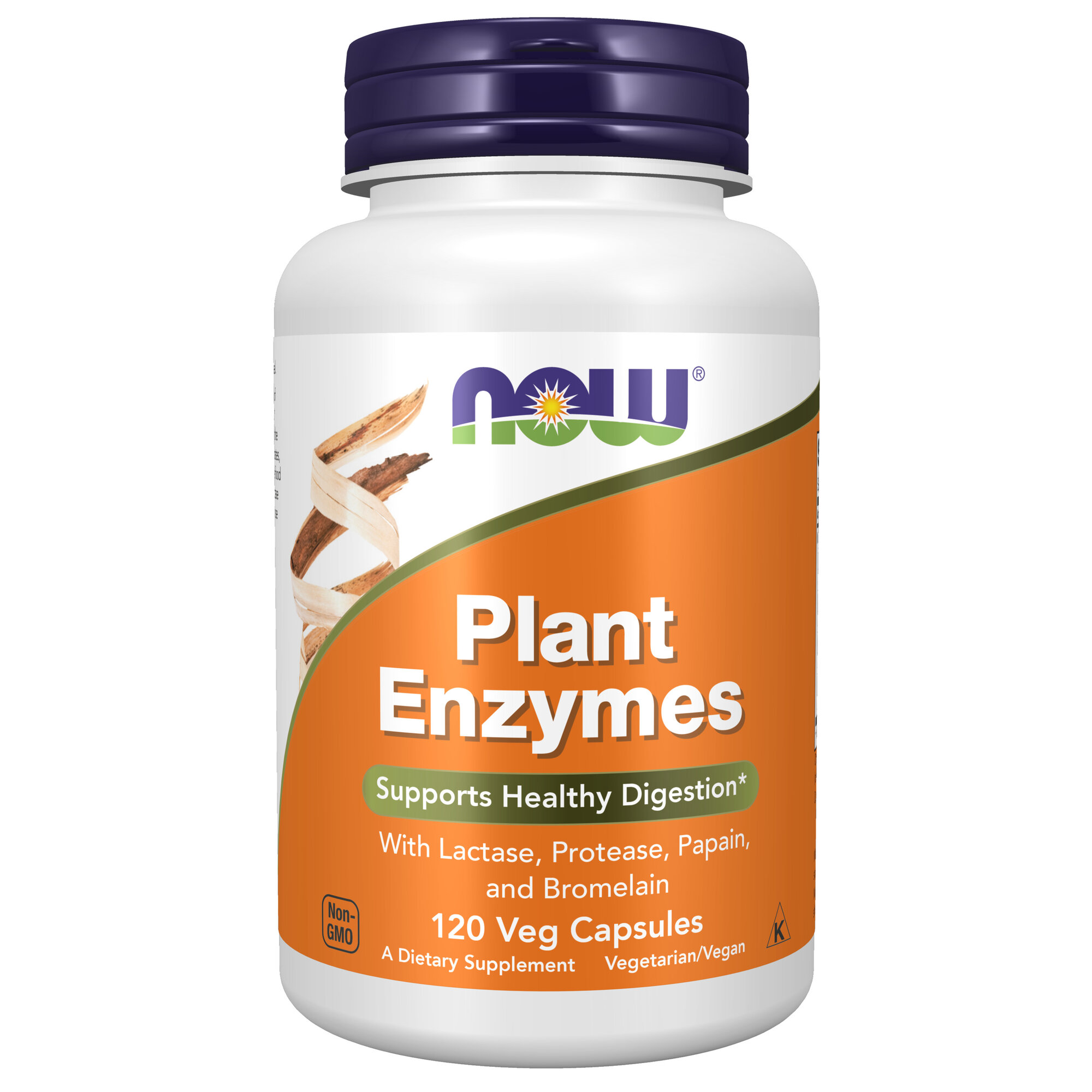 NOW Plant Enzymes, Комплекс растительных ферментов (папаин и бромелаин), 120 растительных капсу