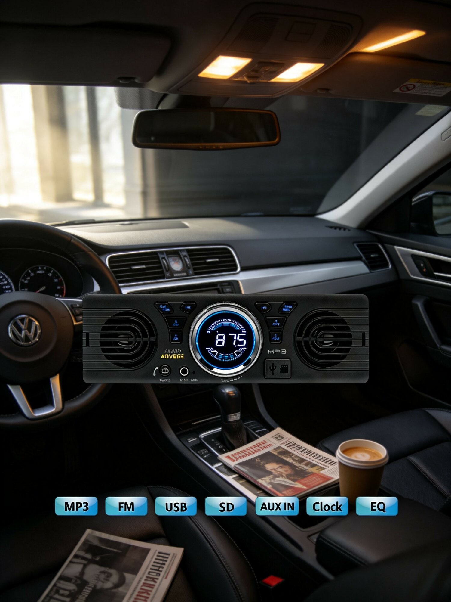 Автомобильная магнитола 1 DIN, MP3/FM/USB/TF/AUX входы с Bluetooth 2.1 и микрофоном, 2 встроенных динамика и RCA выходы