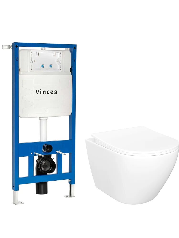 Комплект 3 в 1: Инсталляция Vincea VIS-601 / Унитаз подвесной STWORKI Кронборг S28401WH безободковый, с микролифтом / Комплект креплений