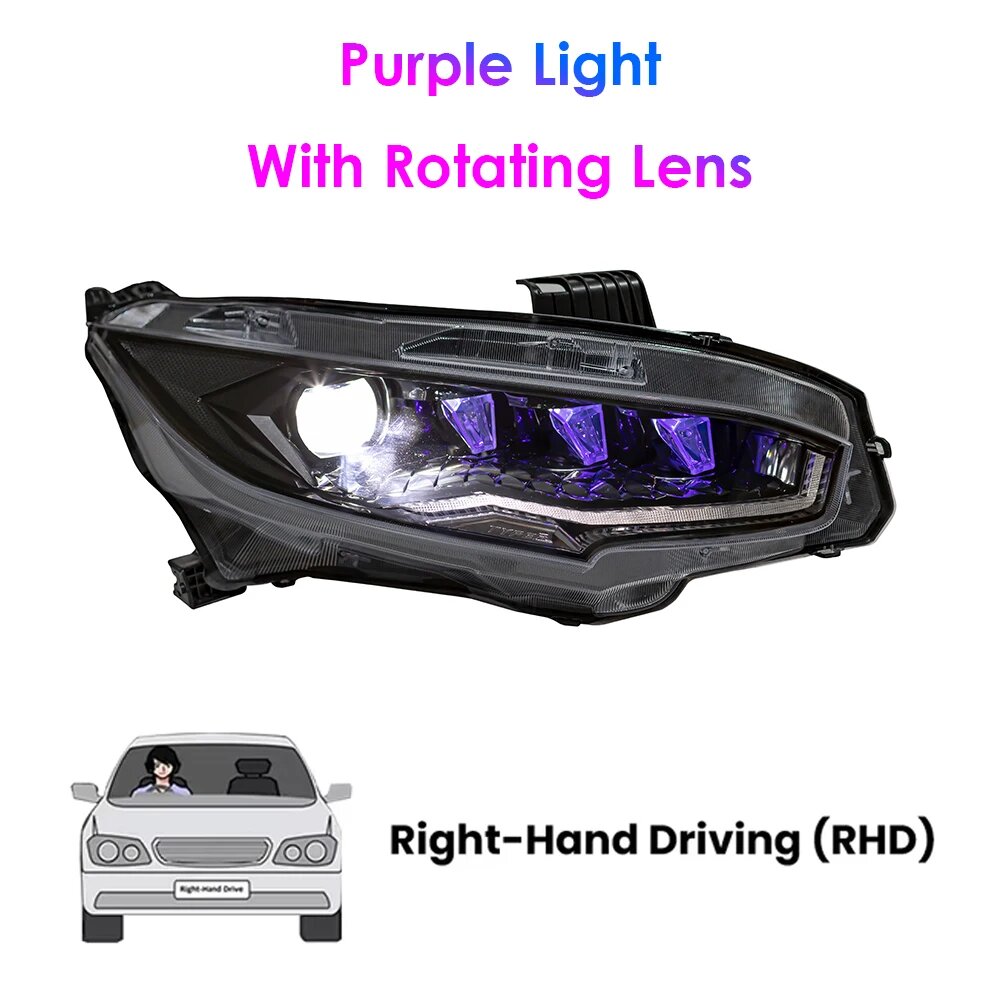 Комплект фар для автомобиля Honda Civic 2016-2022 с LED потоковым мерцанием, Plug and Play фары, дневные ходовые огни DRL