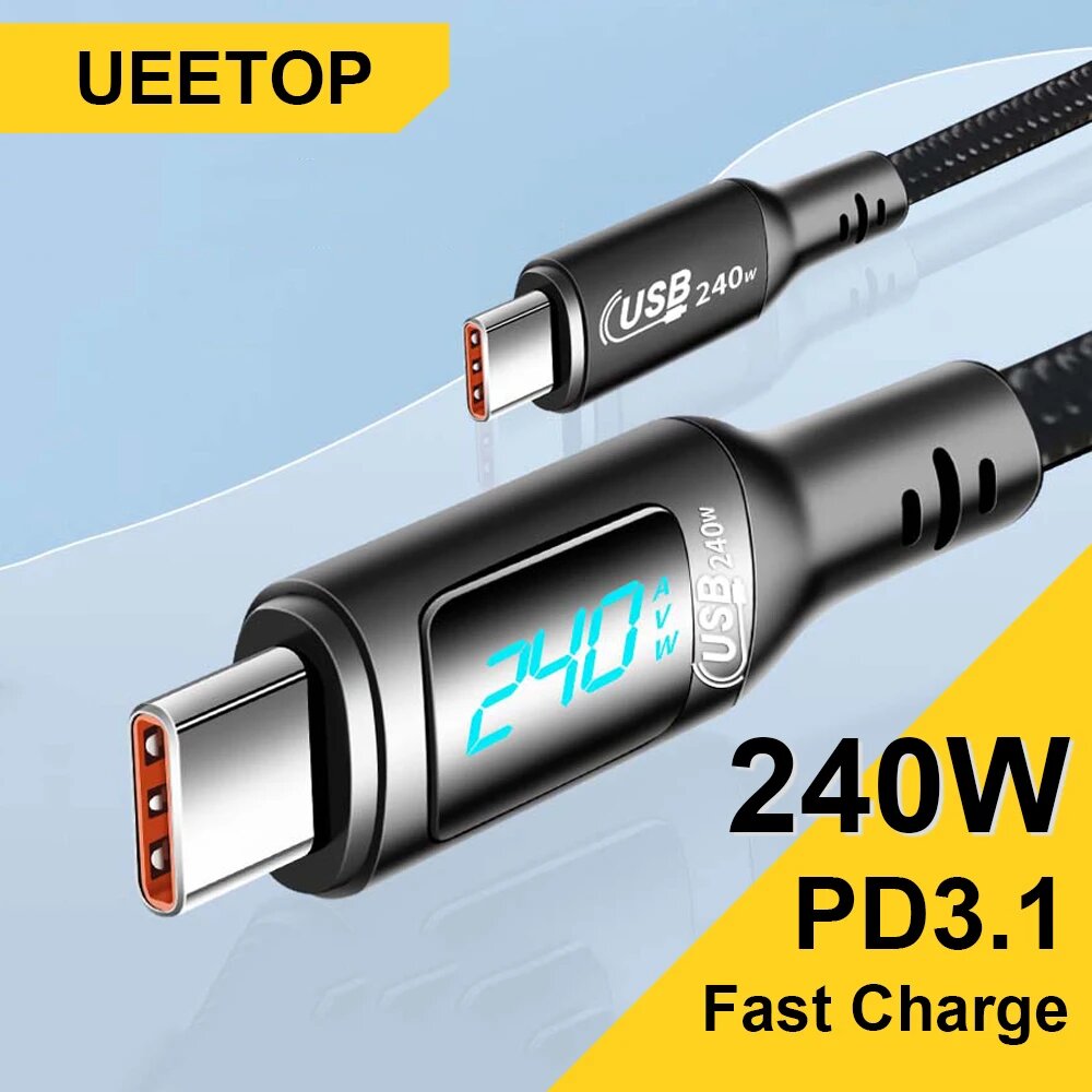 Кабель USB 240W Type-C - Type-C, 5A, 480Mbps, 1m, Черный