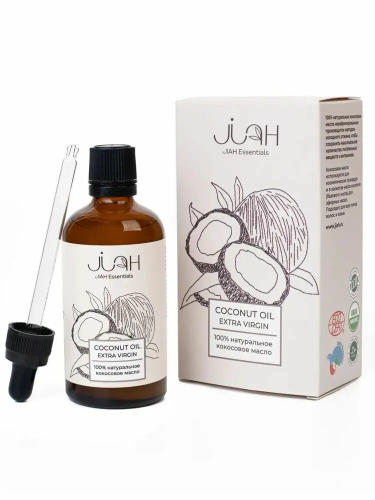 Натуральное Кокосовое Масло Джиа Эссеншелс 100мл Jiah Essentials Coconut Oil Extra Virgin