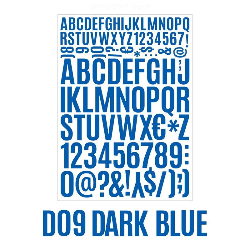 Наклейки на буквы английский алфавит, цифры, символы, темно-синий, D09 Dark Blue