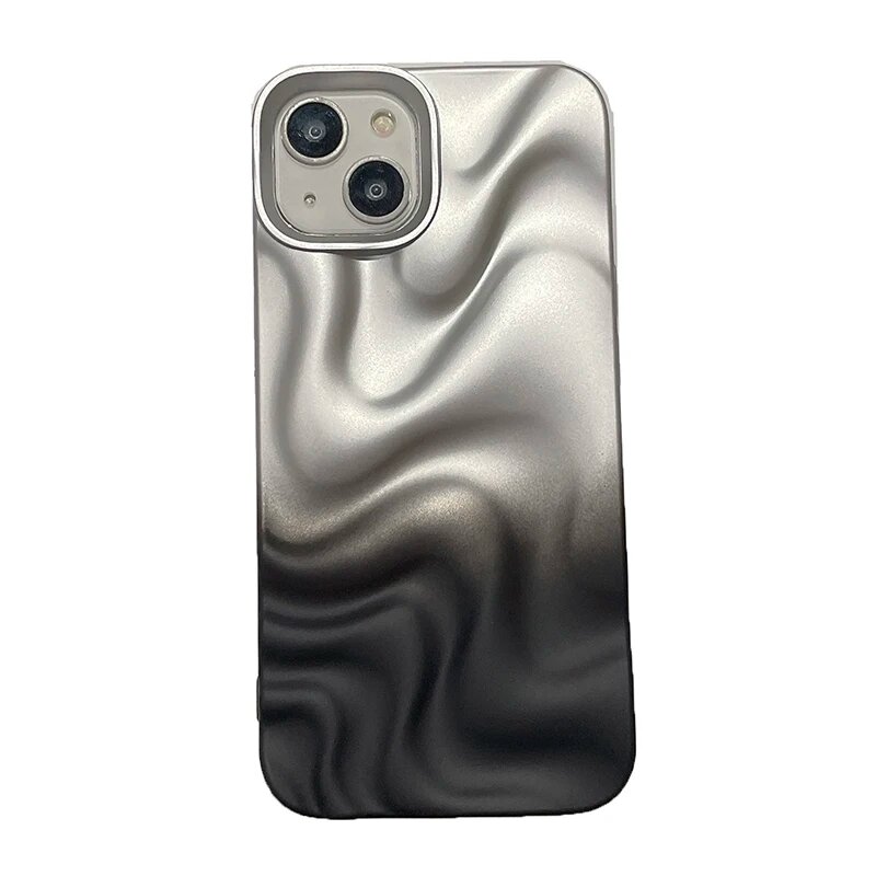 Стильный 3D-чехол с волнистым блеском для iPhone Air 11 12 13 14 15 17 iPhone17, Серый, Silver Black