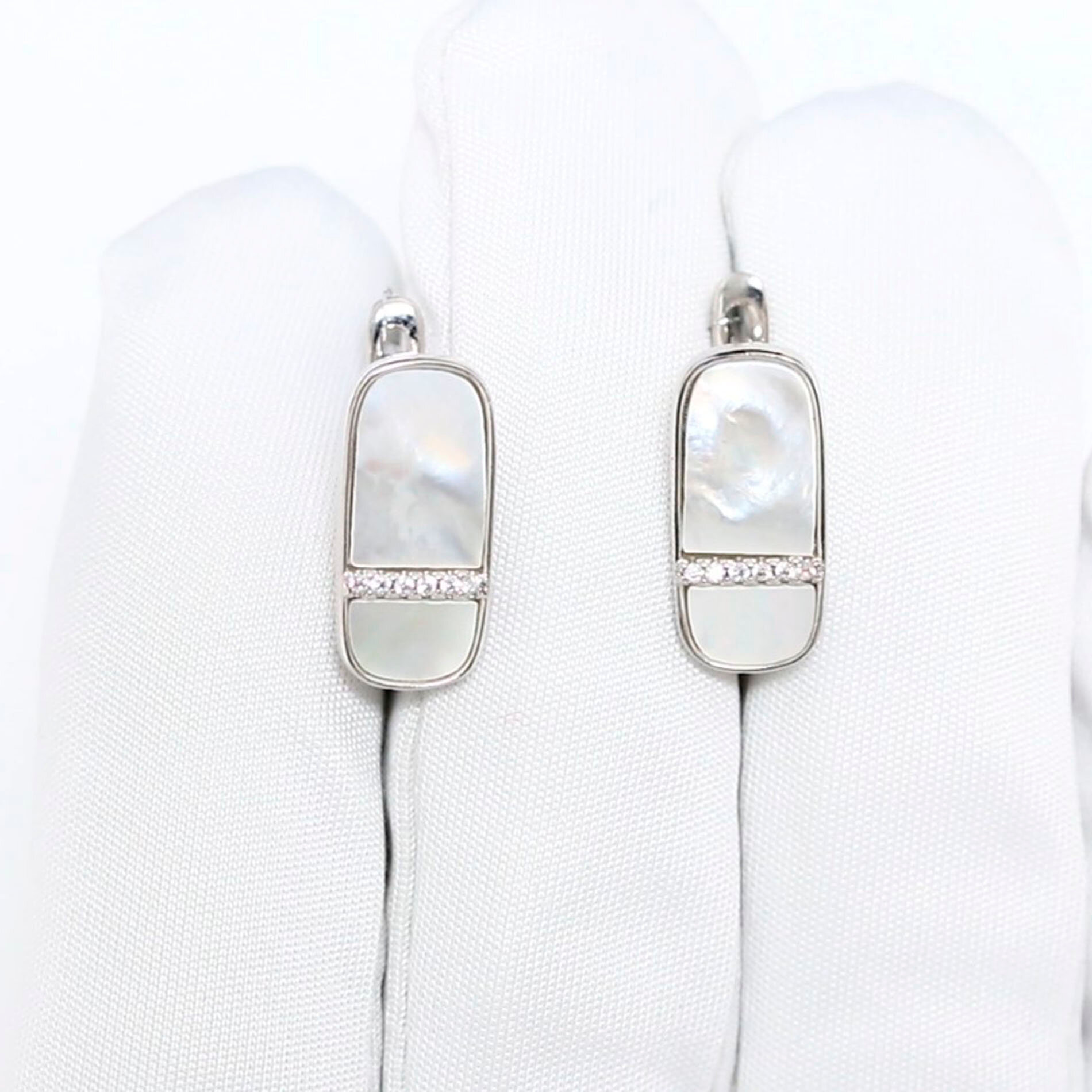 Серьги, серебро, 925 проба, родирование, фианит, перламутр