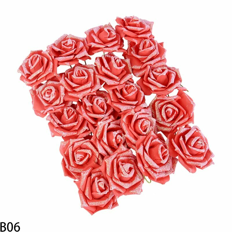 Искусственные розы красные с блестками B06-Red