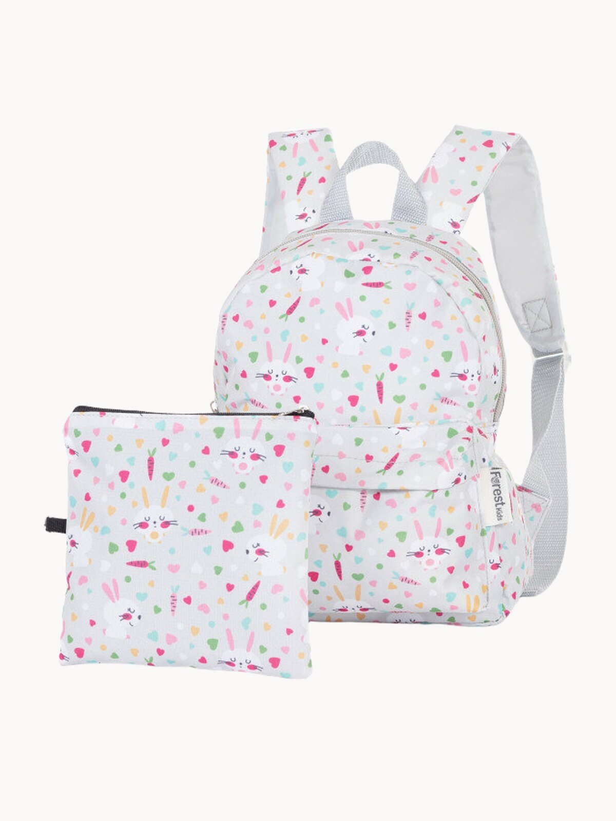 Forest kids Детский рюкзак с сумочкой для еды Carrot Rabbit, рюкзак дошкольный, цвет серый