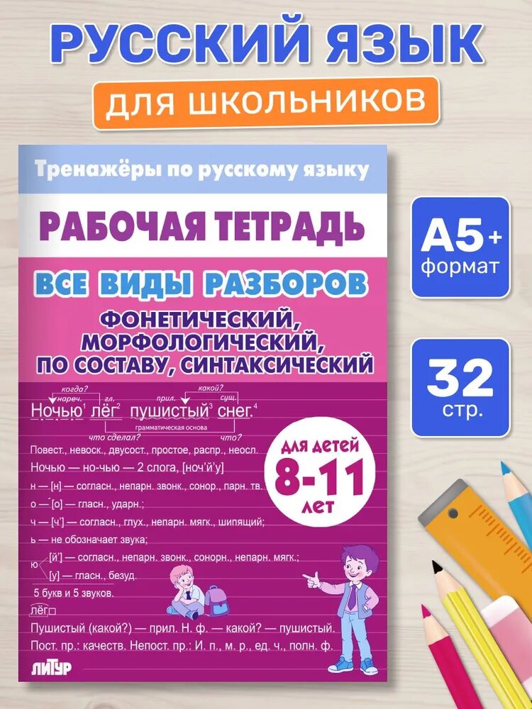 Планы всех видов разборов с примерами: фонетический, морфологический, по составу, синтаксический. С примерами Для детей 8-11 лет