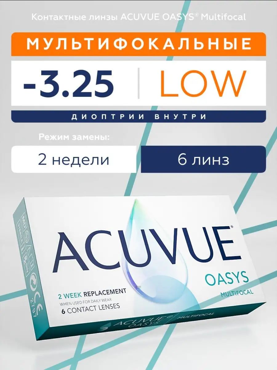 Мультифокальные линзы Acuvue Oasys Multifocal, Двухнедельные, -3.25 / 14.3 / 8.4, Аддидация: LOW (+1.25), 6 шт.
