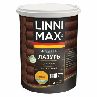Лазурь для Дерева Linnimax Аква Лазурь 0.9л Сосна для Внутренних и Наружных Работ / Линнимакс.