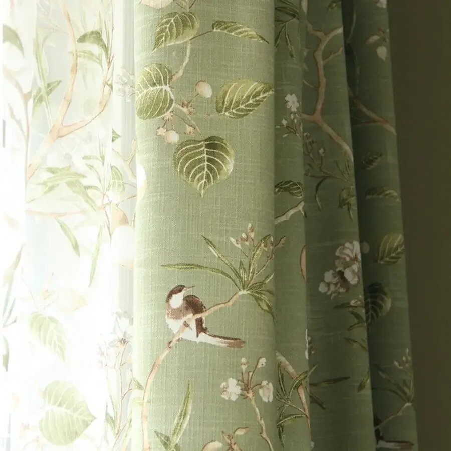 Затемняющие шторы из хлопка и льна, Green Curtains Cloth, W150CM X L260CM, pull pleat tape