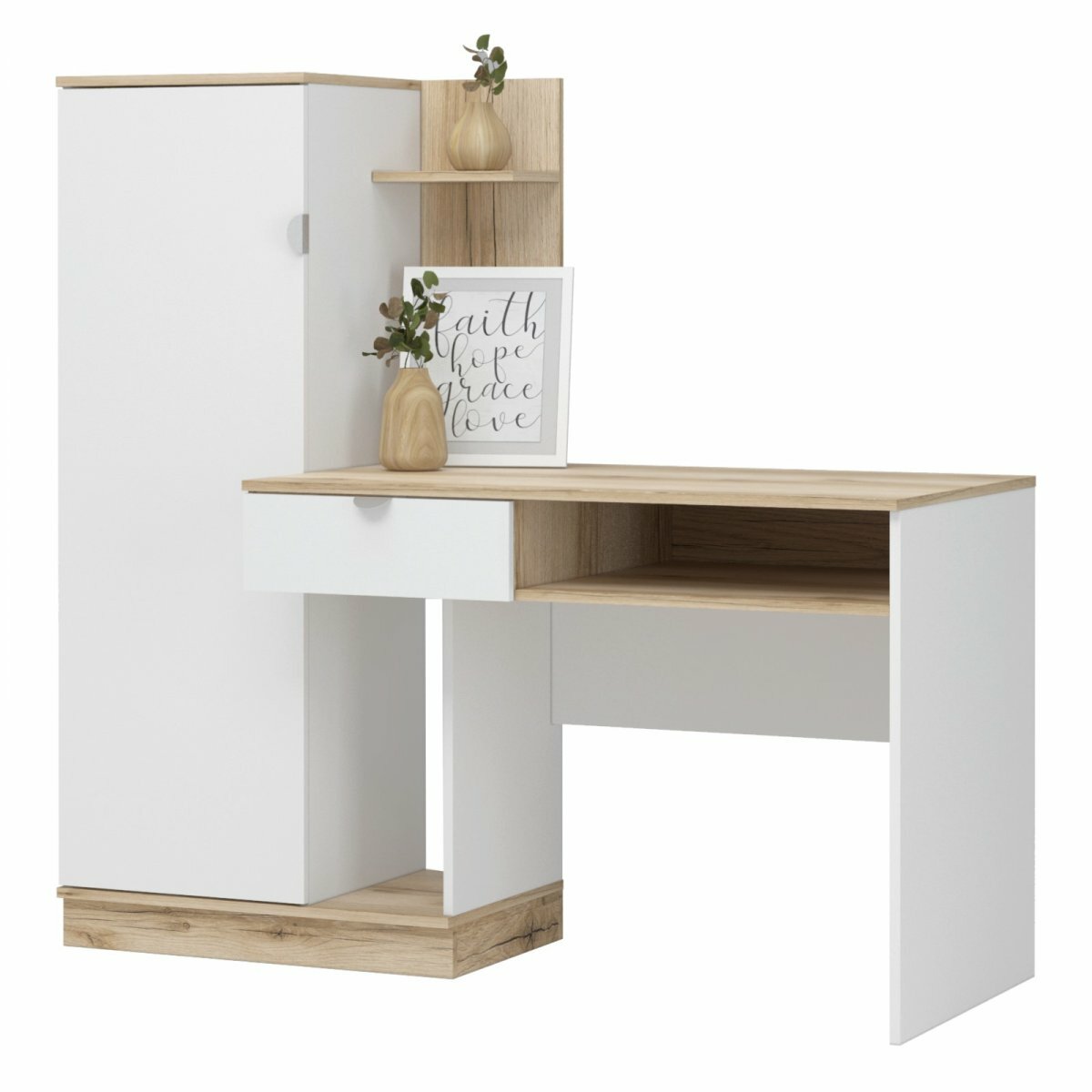 Компьютерный стол для дома с надстройкой с полками 150см Дуб делано/Белый