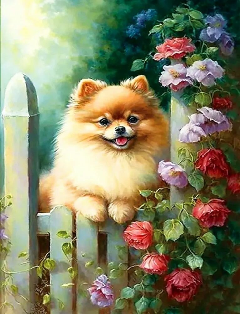 Алмазная мозаика 40х50 см вышитая картина картина со стразами, творческий набор "Собака Шпиц"