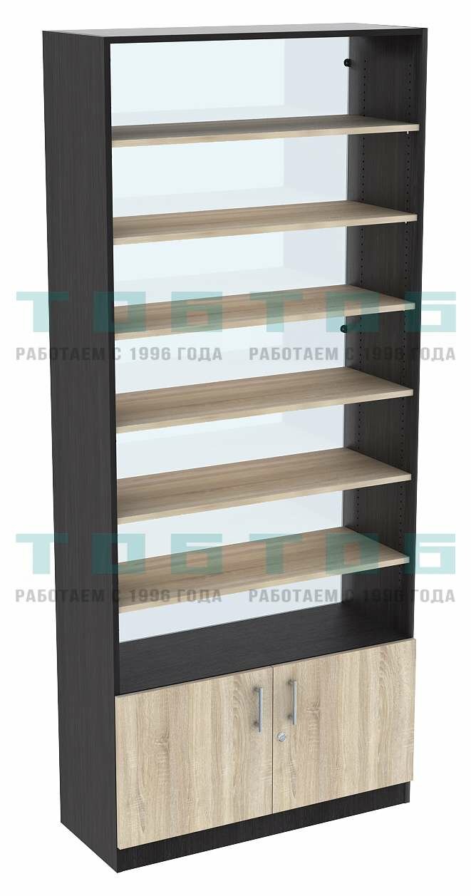 Стеллаж из ДСП с 6-ю полками 350x900 мм серии LEVEL-6 №13-1 (З/C - стекло), Орех