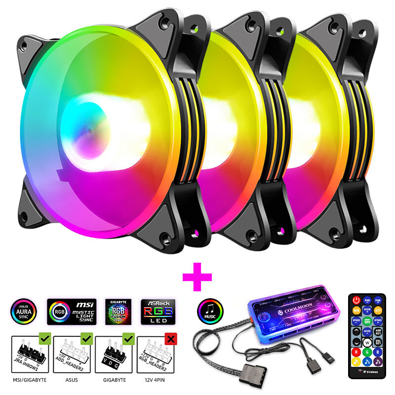 Вентилятор корпуса RGB бесшумный настольный вентилятор охлаждения основного корпуса диаметром 12 см