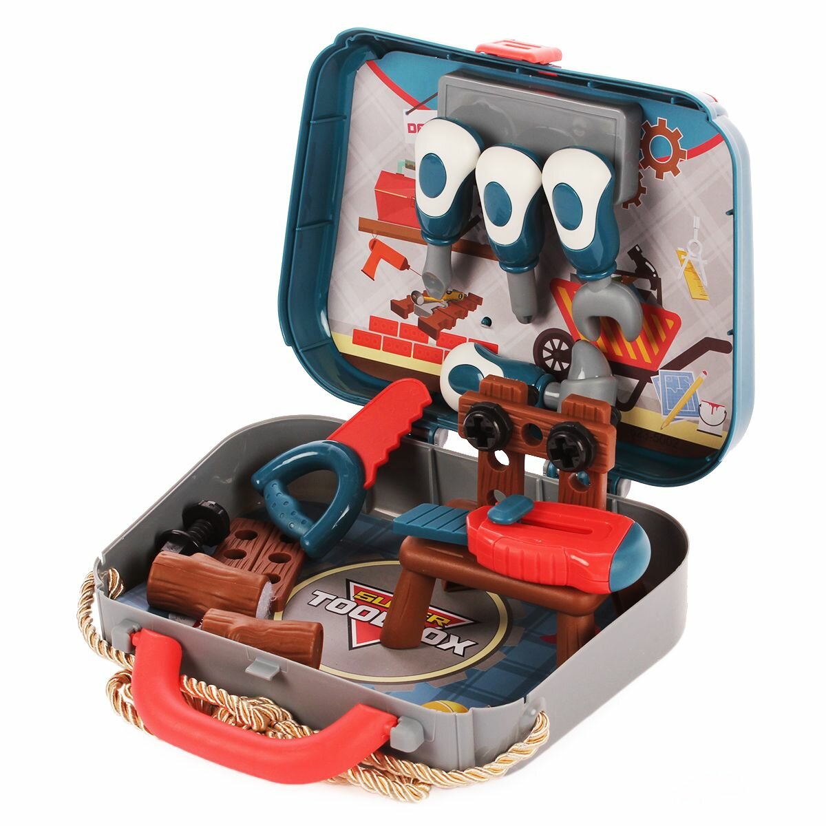Набор игрушечных инструментов игрушечный детский в чемодане, для мальчиков (отвертка, гаечный ключ, молоток, нож, пила)