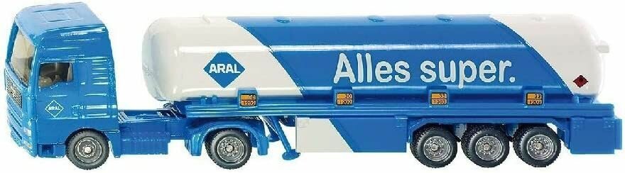 SIKU Прицеп-цистерна, 1:87, синий/белый, вид ARAL, Детский игрушечный автомобиль, Резиновые шины