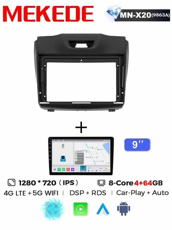 Магнитола 9" Mekede MN X20 Pro 4/64 Gb Chevrolet TrailBlazer 2 2012-2016 S-10 S10 Colorado Isuzu D-Max DMA carplay