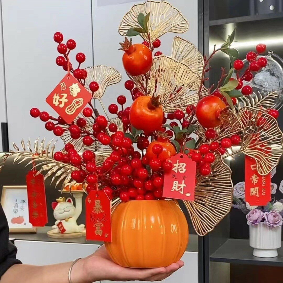 Легкая роскошь, новый китайский стиль, украшение для волос, фрукты удачи, ягоды, красные фрукты, гранат, искусственный цветок, симуляция цветка, декор для ресторана и гостиной