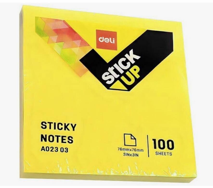 Бумага для заметок с липким краем 76*76 мм, 100 листов, цвет желтый неон