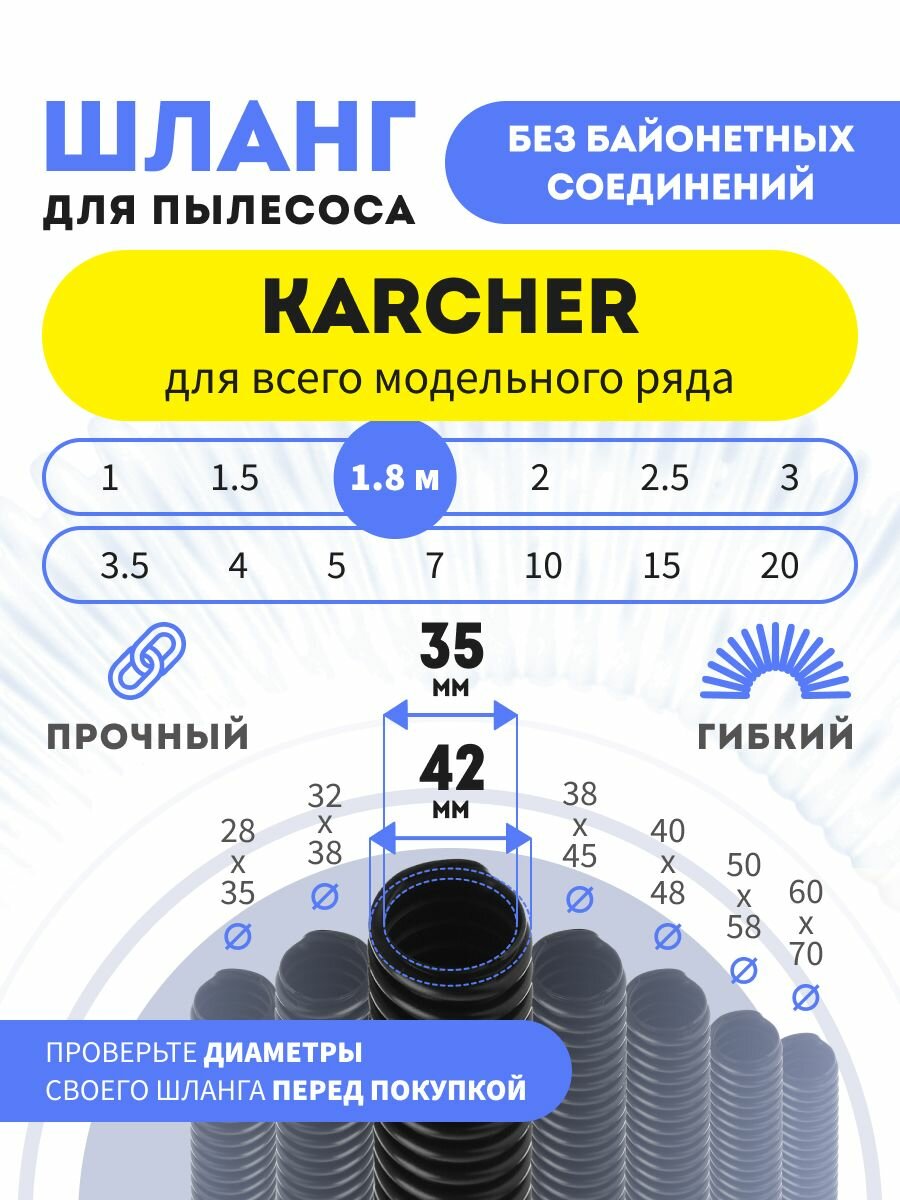 Шланг для пылесоса KARCHER 1.8 м универсальный