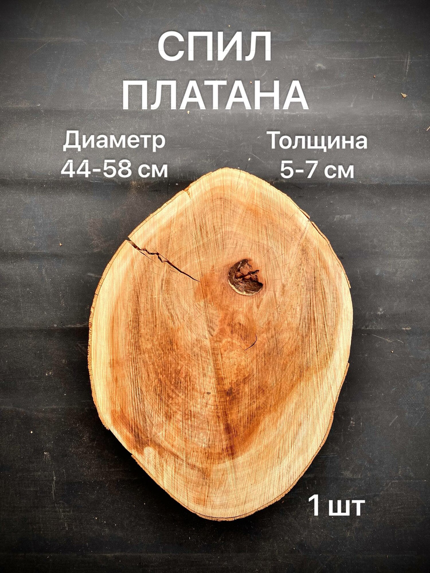 Спил Платана, диаметр 44-58 см, толщина 5-7 см, 1шт