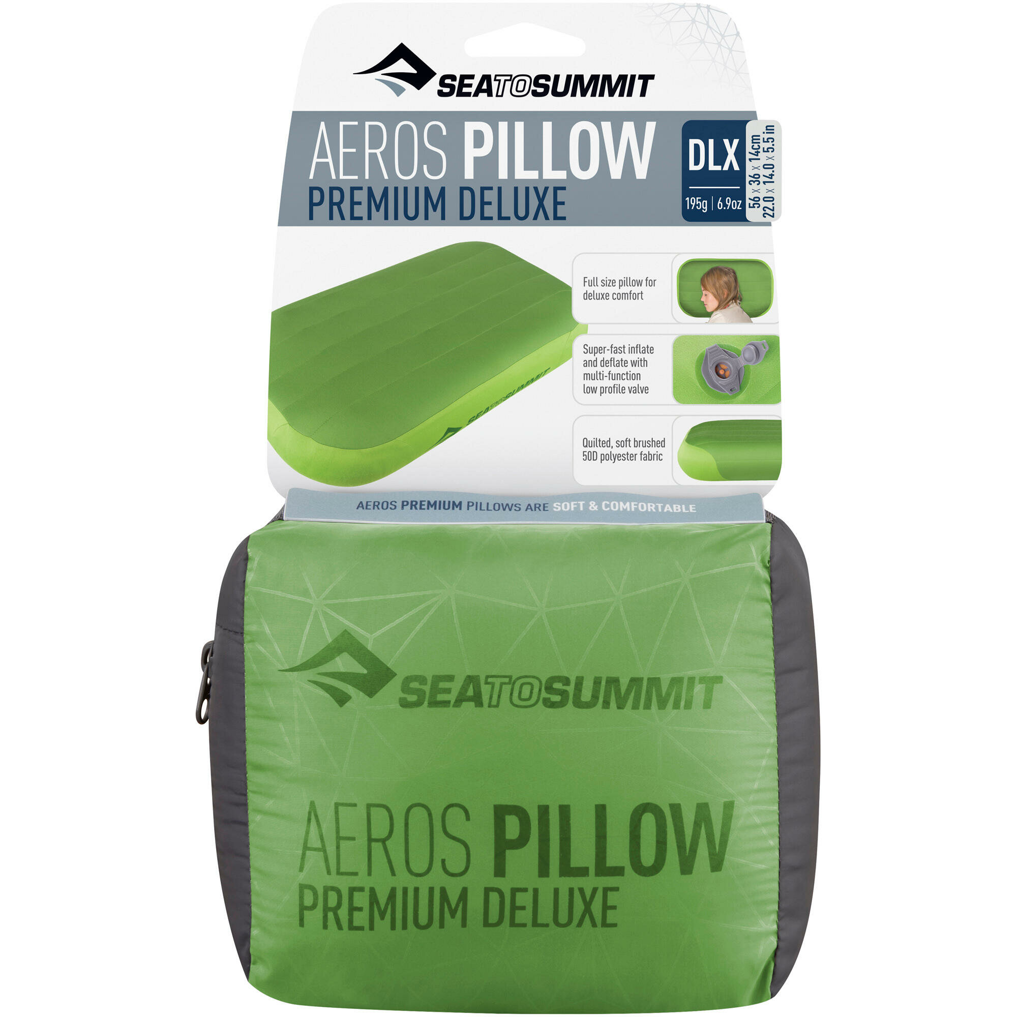 Decathlon Надувная туристическая подушка Sea To Summit Aeros Pillow Premium, зелёная, полиэстер 50D