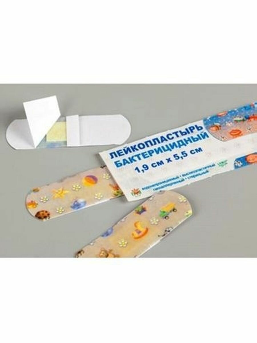 Лейкопластырь LEIKO бактериальный полимерная основа с рисунком 1,9см х5,5см упаковка 50 шт
