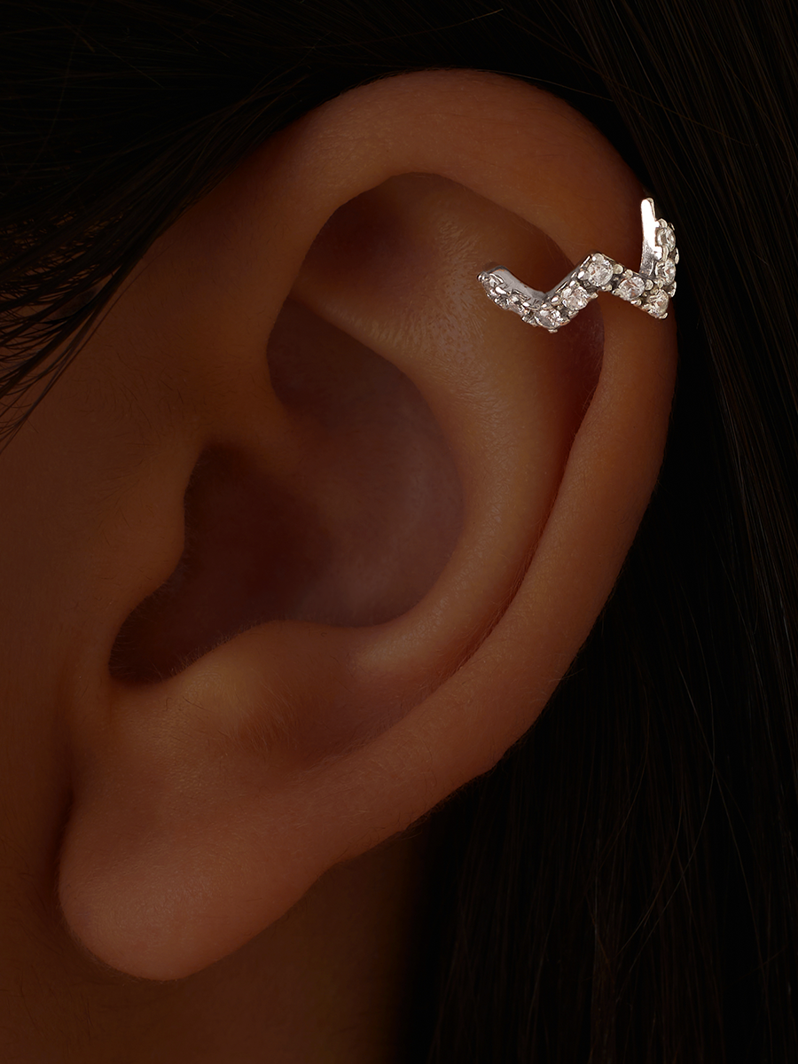 Кафф, серебро, 925 проба, золочение, фианит