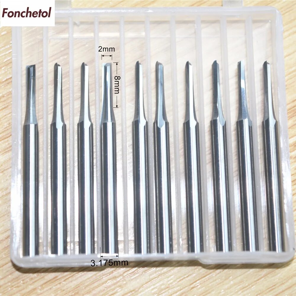 3,175 мм * 2,0 мм * 8 мм, 10 шт, твердосплавная концевая фреза с ЧПУ, деревообрабатывающая фреза, прямая концевая фреза с 2 канавками, пенопласт, плата EVA